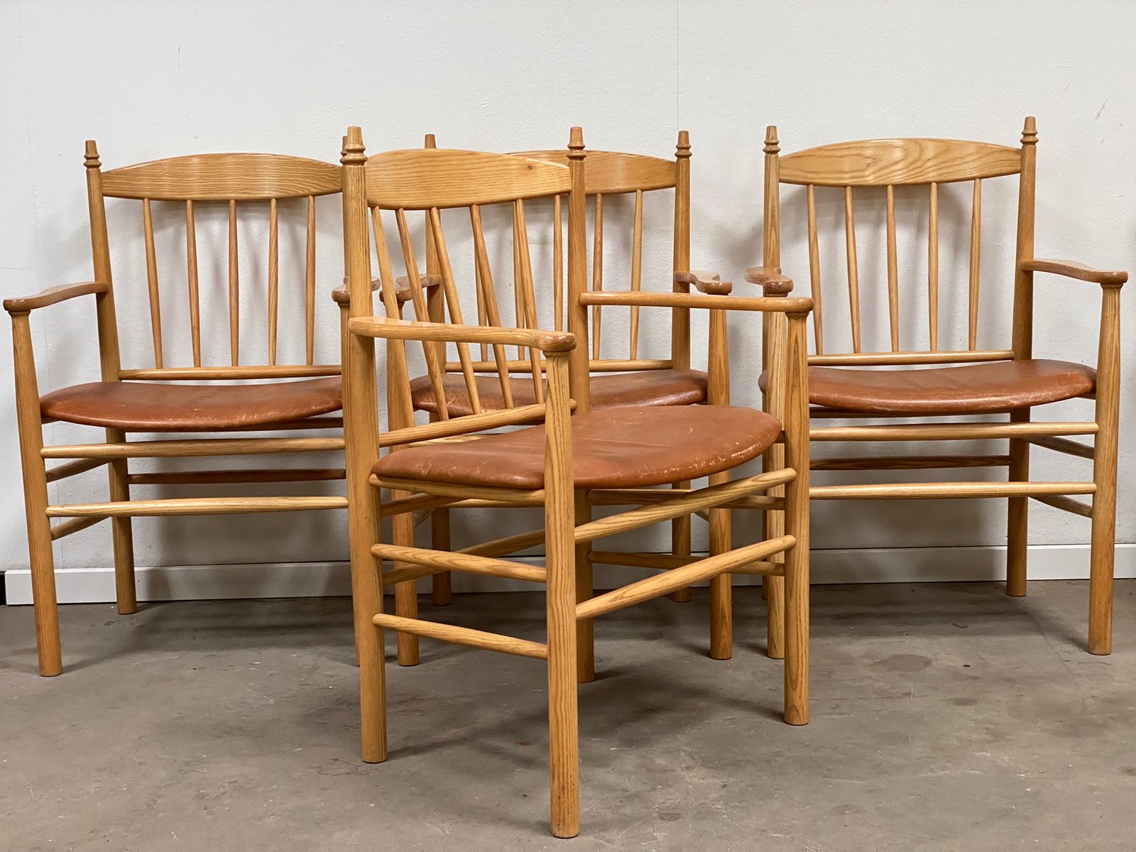 Mid-Century Danish Model J133 Armchairs in Ash with Leather Seats by ...