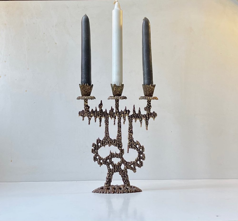 Brutalistischer Chanukka Menora Kerzenständer aus Bronze von Wainberg ...