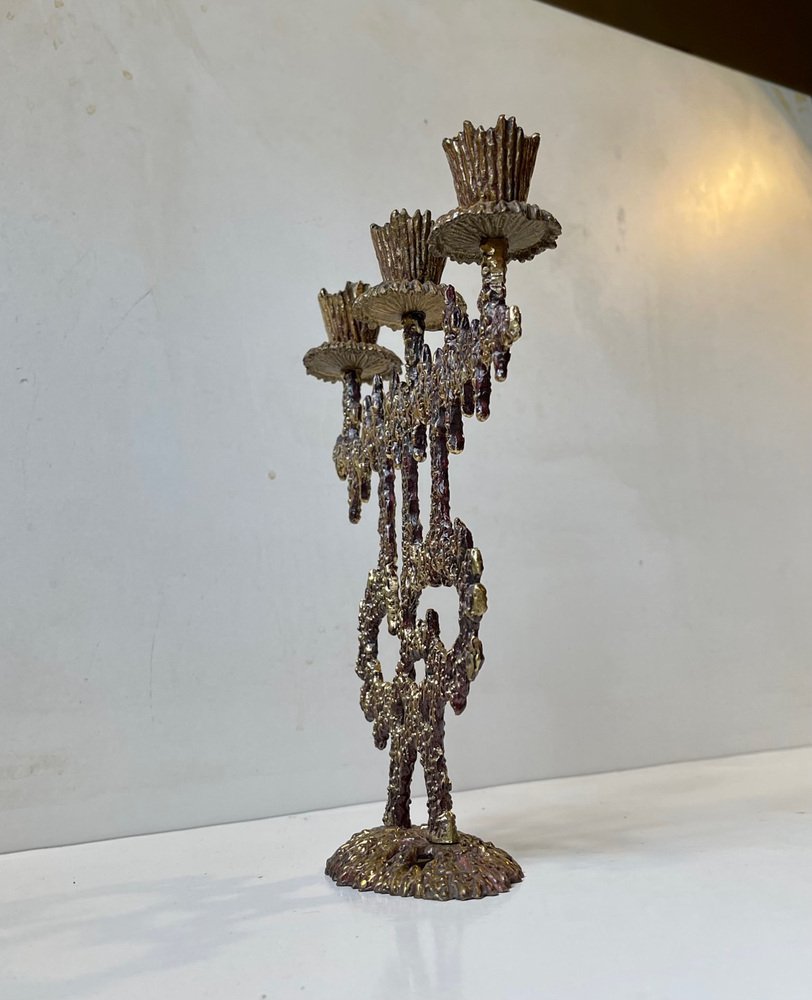 Brutalistischer Chanukka Menora Kerzenständer aus Bronze von Wainberg ...
