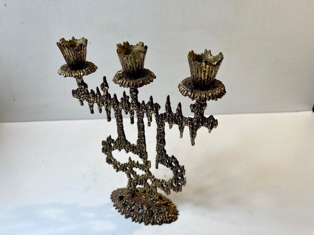 Brutalistischer Chanukka Menora Kerzenständer aus Bronze von Wainberg ...