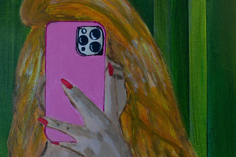 Ernest Carneado Ferreri, Mujer Con Vestido Rojo Y Móvil, 2000er ...