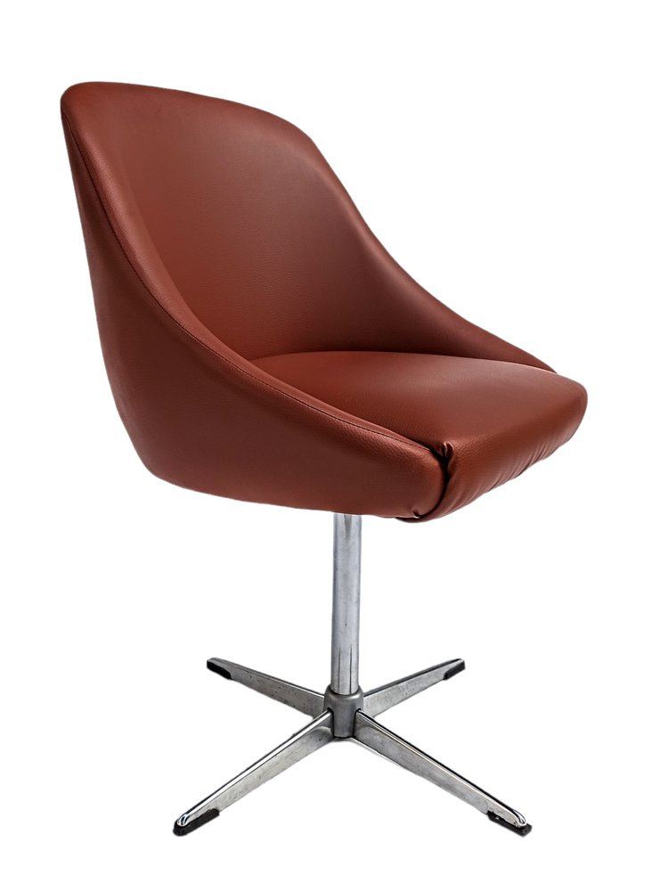 Swivel Armchair in Maroon Leather for sale at Pamono