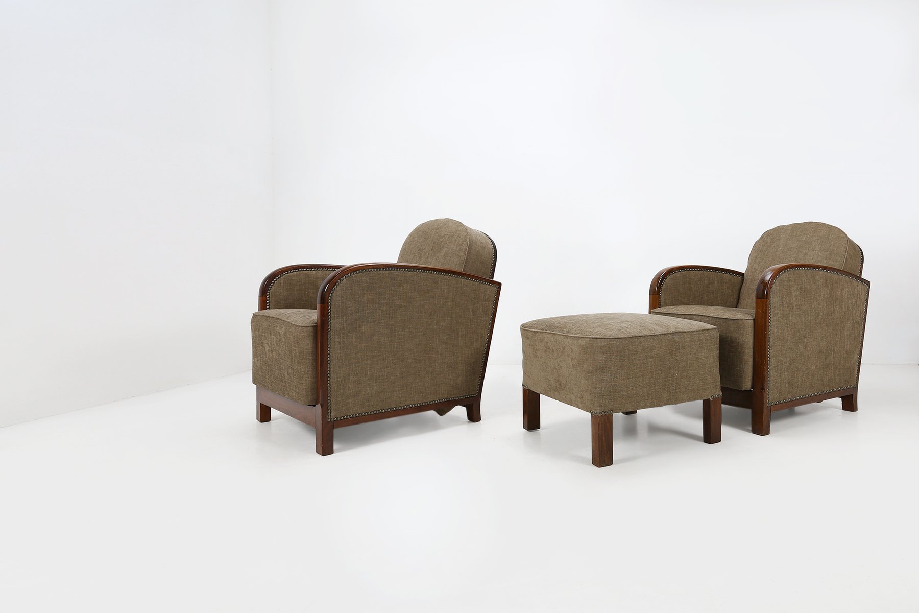 Art Deco Sessel & Fußhocker, 1930er, 3er Set bei Pamono kaufen