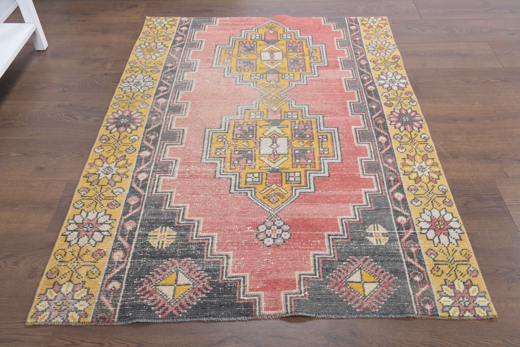 Turkish Pink and Yellow Rug for sale at Pamono