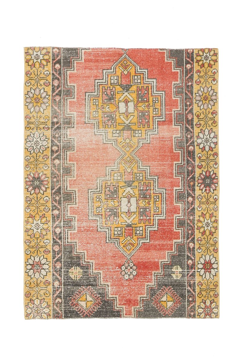Turkish Pink and Yellow Rug for sale at Pamono