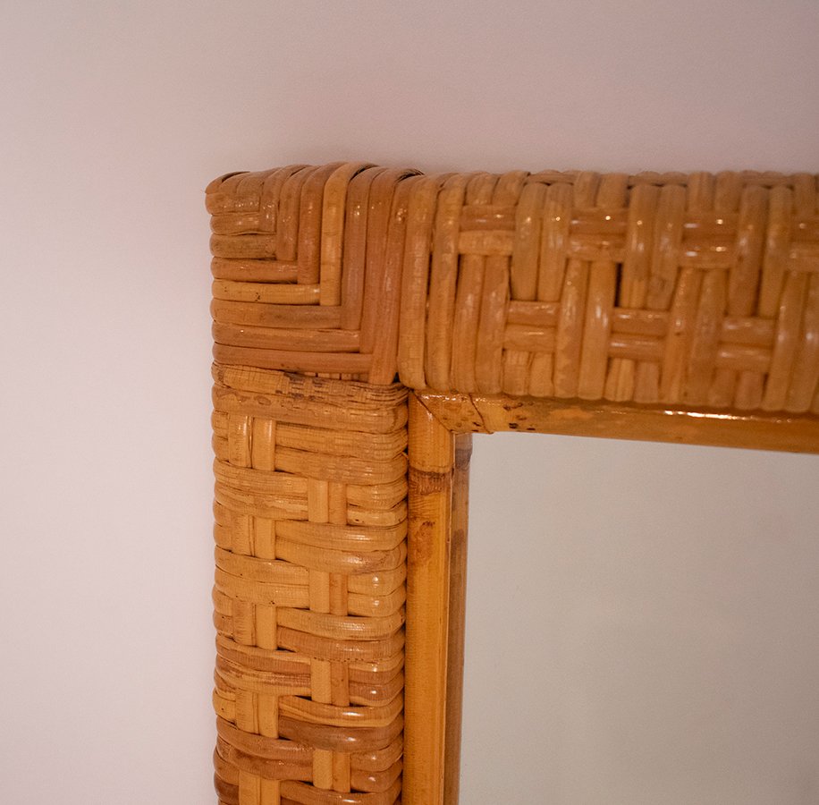 Spanish Cane Wall Mirror, 1970s for sale at Pamono