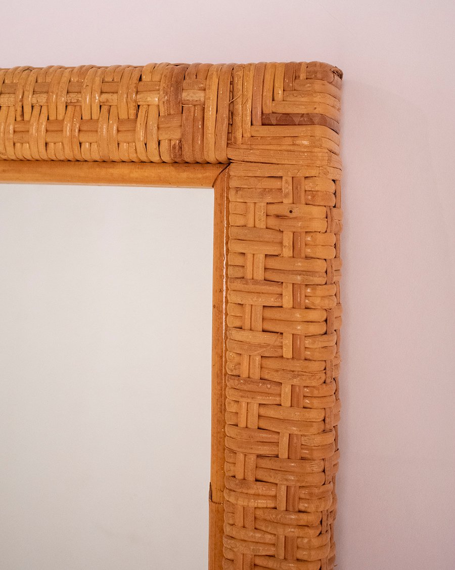 Spanish Cane Wall Mirror, 1970s for sale at Pamono