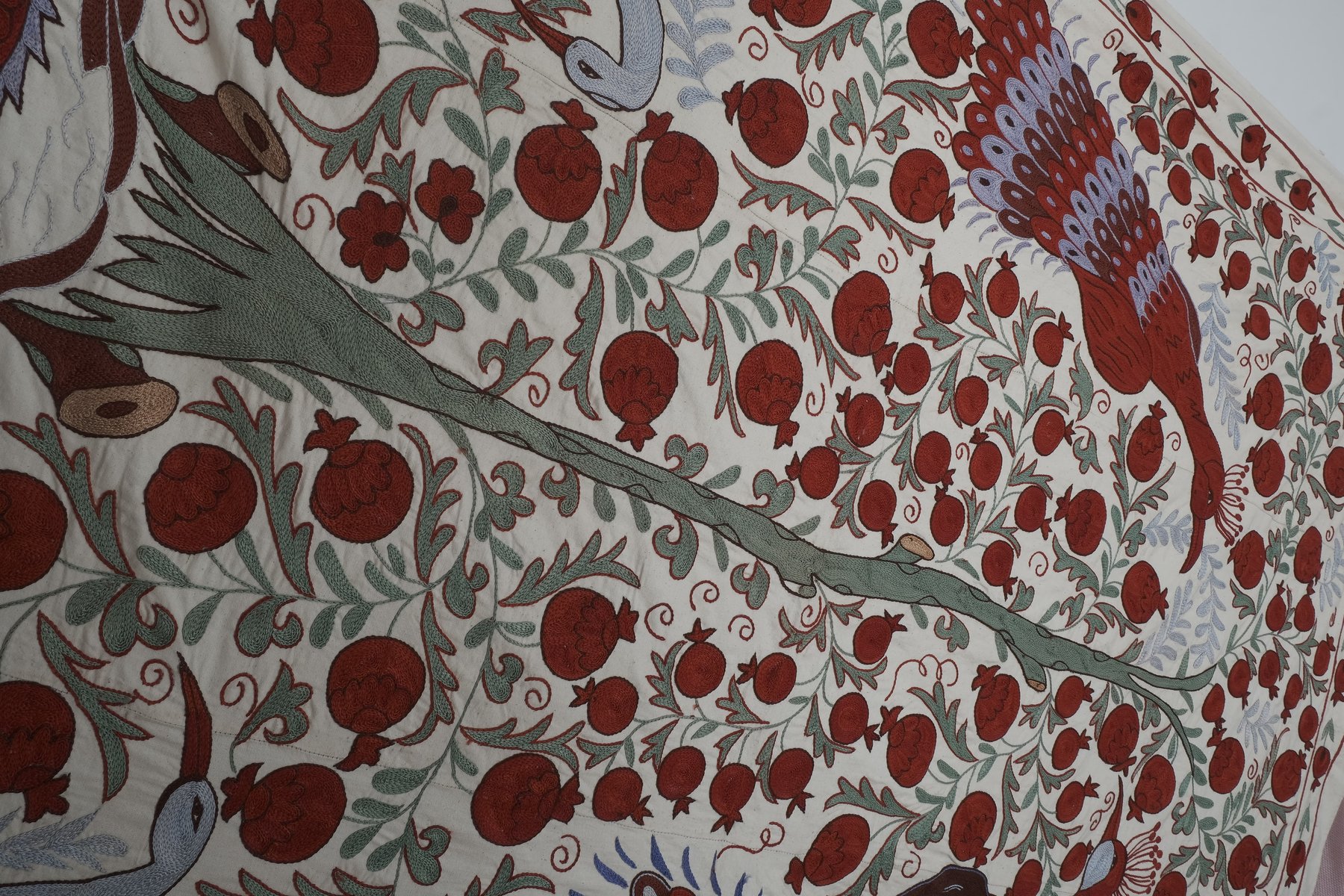 Vintage White Folk Art Pictorial Tree of Life Peacock Suzani ...
