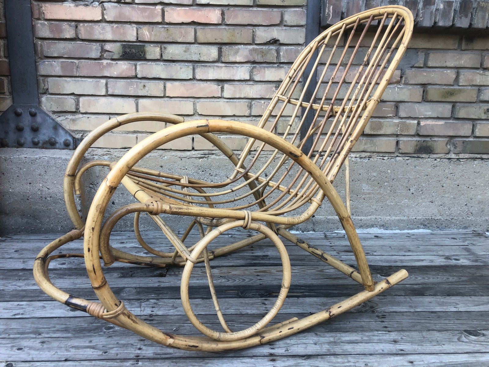 Vintage Rocking Chair in Bamboo, 1970s for sale at Pamono