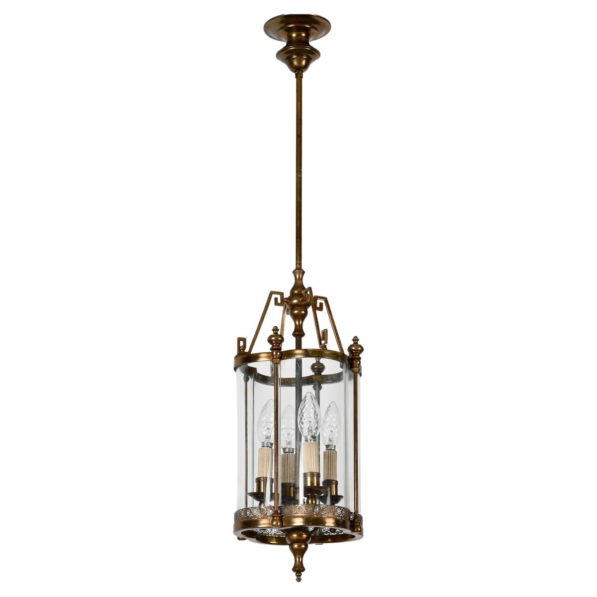 Art Deco Italian Brass & Semicircular Glass Pendant Light in style of ...
