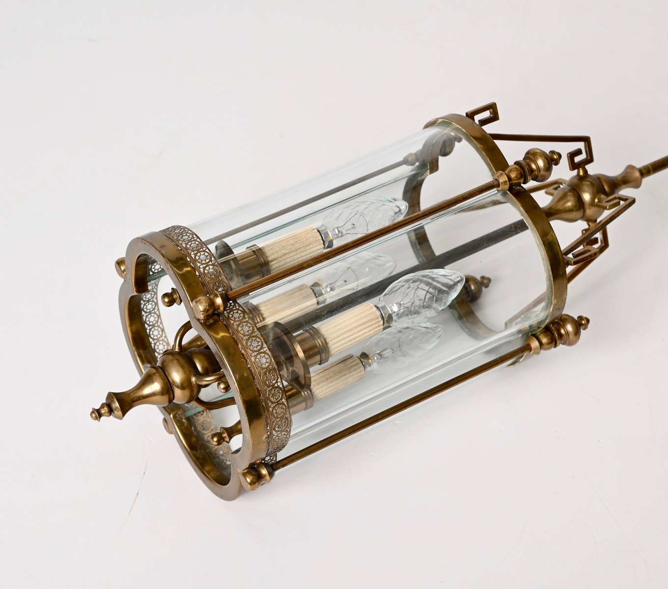 Art Deco Italian Brass & Semicircular Glass Pendant Light in style of ...