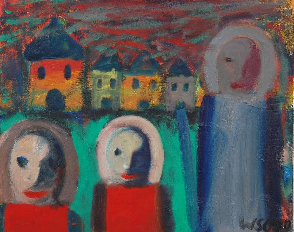 William Skotte Olsen, Composition with Faces, 20th Century, Oil on ...