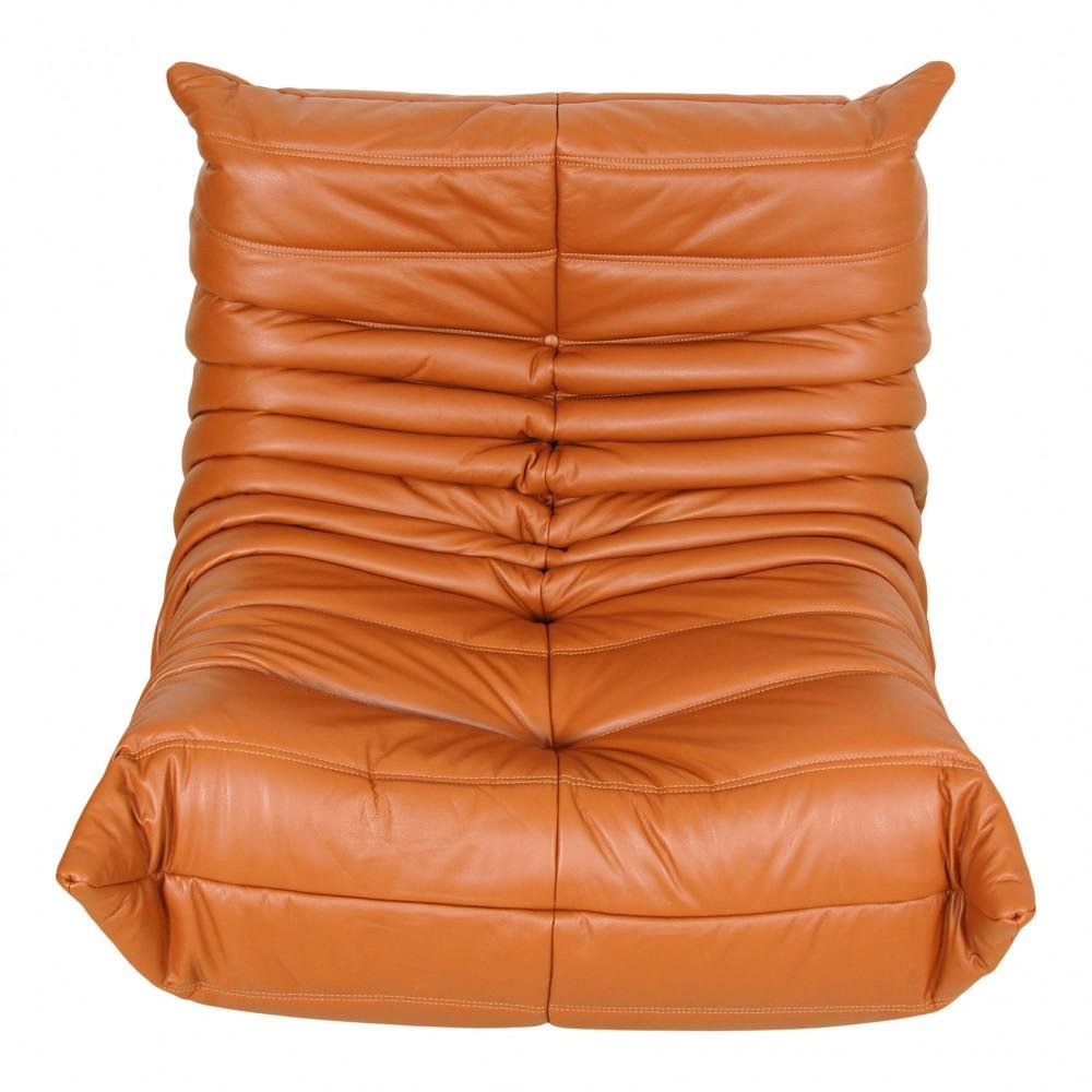 Togo Sessel aus cognacfarbenem Leder von Michel Ducaroy für Ligne Roset ...