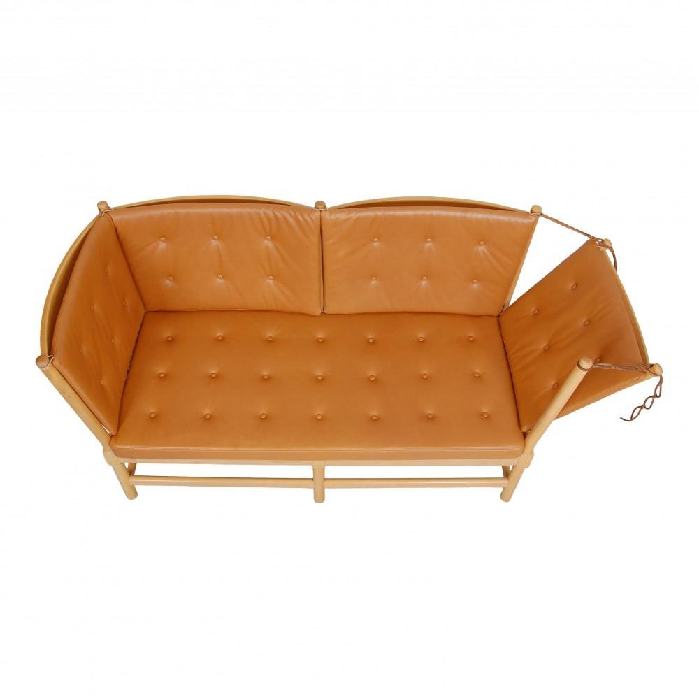 Spoke-Back Sofa in Cognac Aniline Leather by Børge Mogensen for Fritz ...