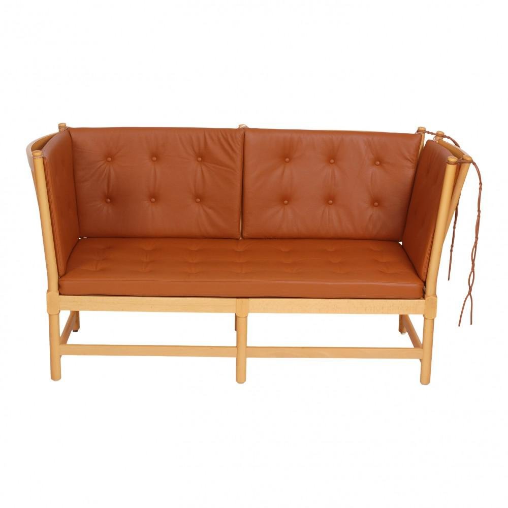 Spoke-Back Sofa with Cognac Bison Leather by Børge Mogensen for Fritz ...