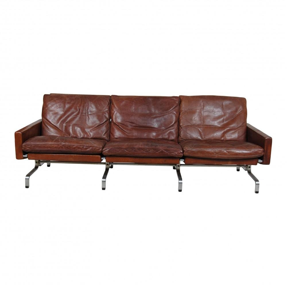 Brown Patinated Leather Pk-31/3 Sofa by Poul Kjærholm, 1970s for sale ...