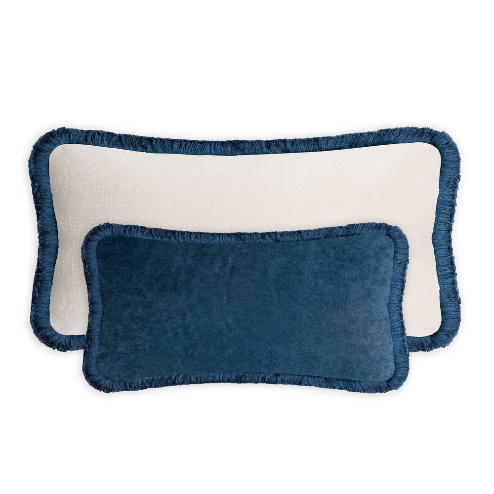 Couple Happy Pillow in Blue and White Velvet with Fringes from Lo Decor ...