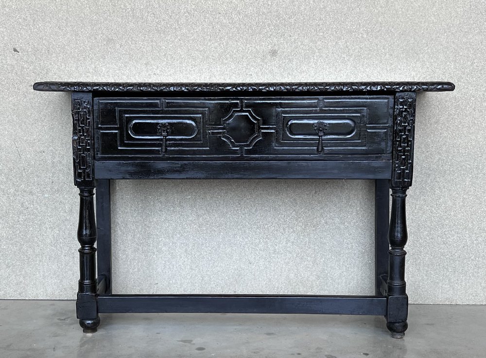 19th Century Spanish Console Table with Two Carved Drawers and Original Hardware, 1850a for sale ...