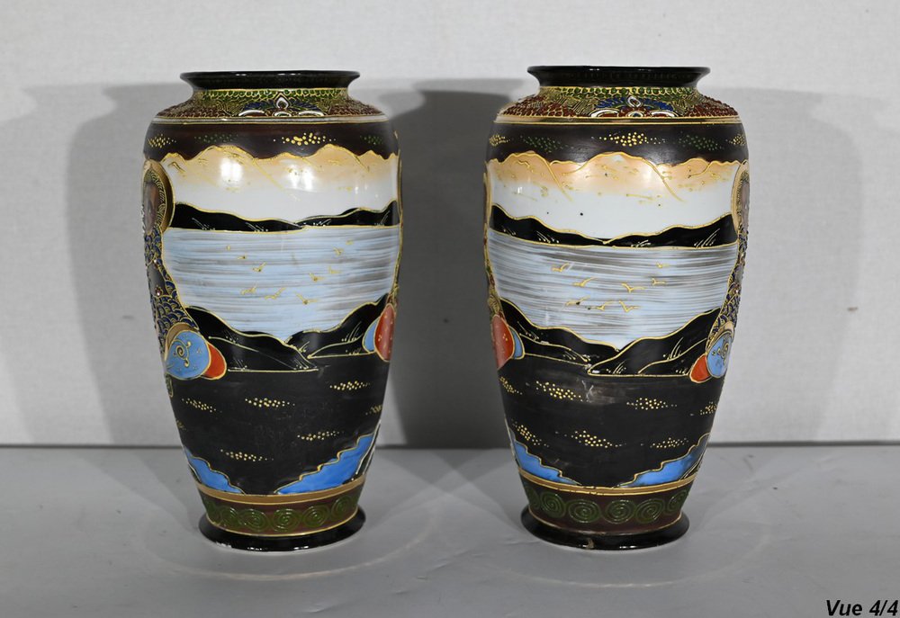 Early 20th Century Japan Porcelain Satsuma Vases, 1890s, Set of 2 for ...