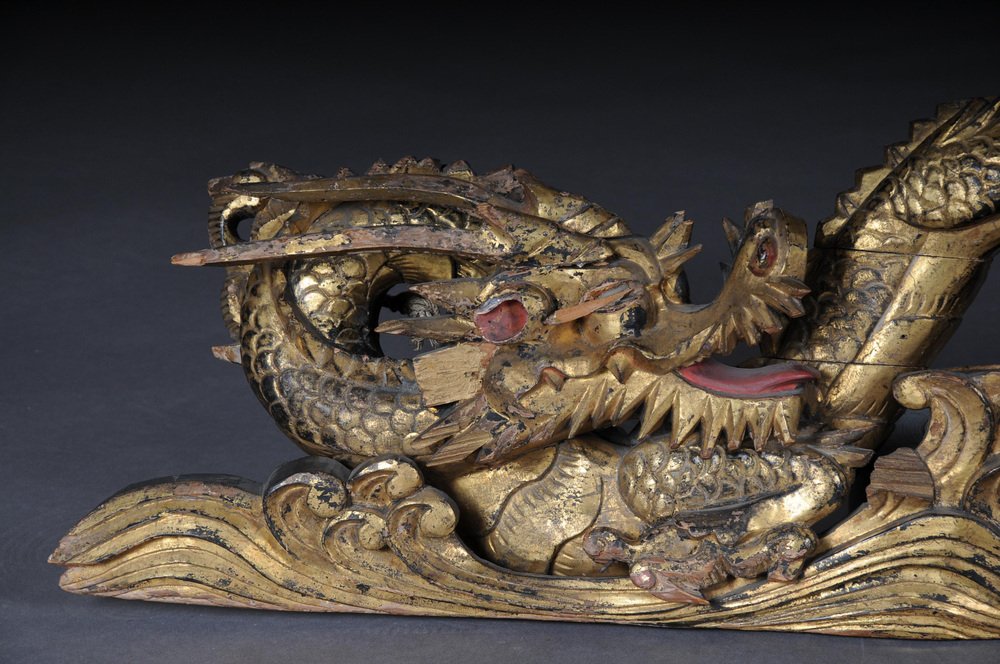 Chinese Ming Dragon Wall Decoration in Giltwood for sale at Pamono