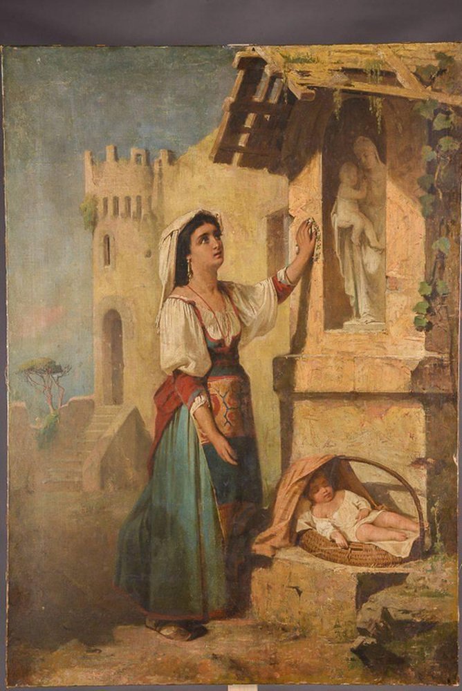 Italian Artist, Neapolitan Woman with Child, 19th Century, Canvas ...