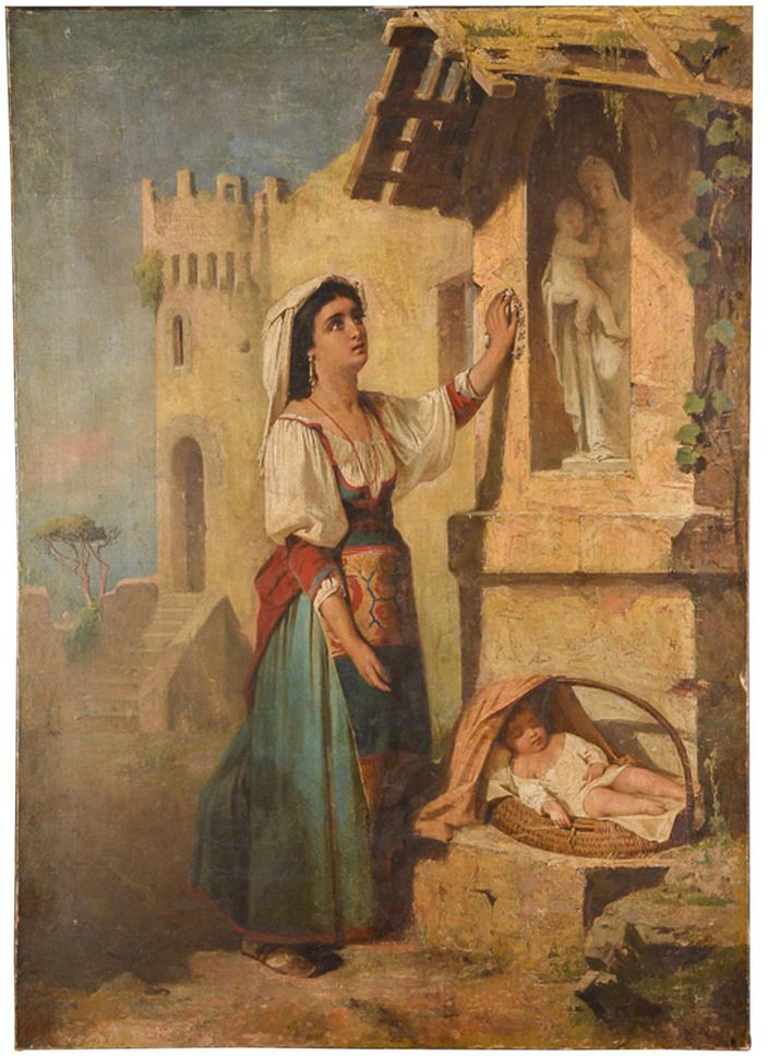 Italian Artist, Neapolitan Woman with Child, 19th Century, Canvas ...