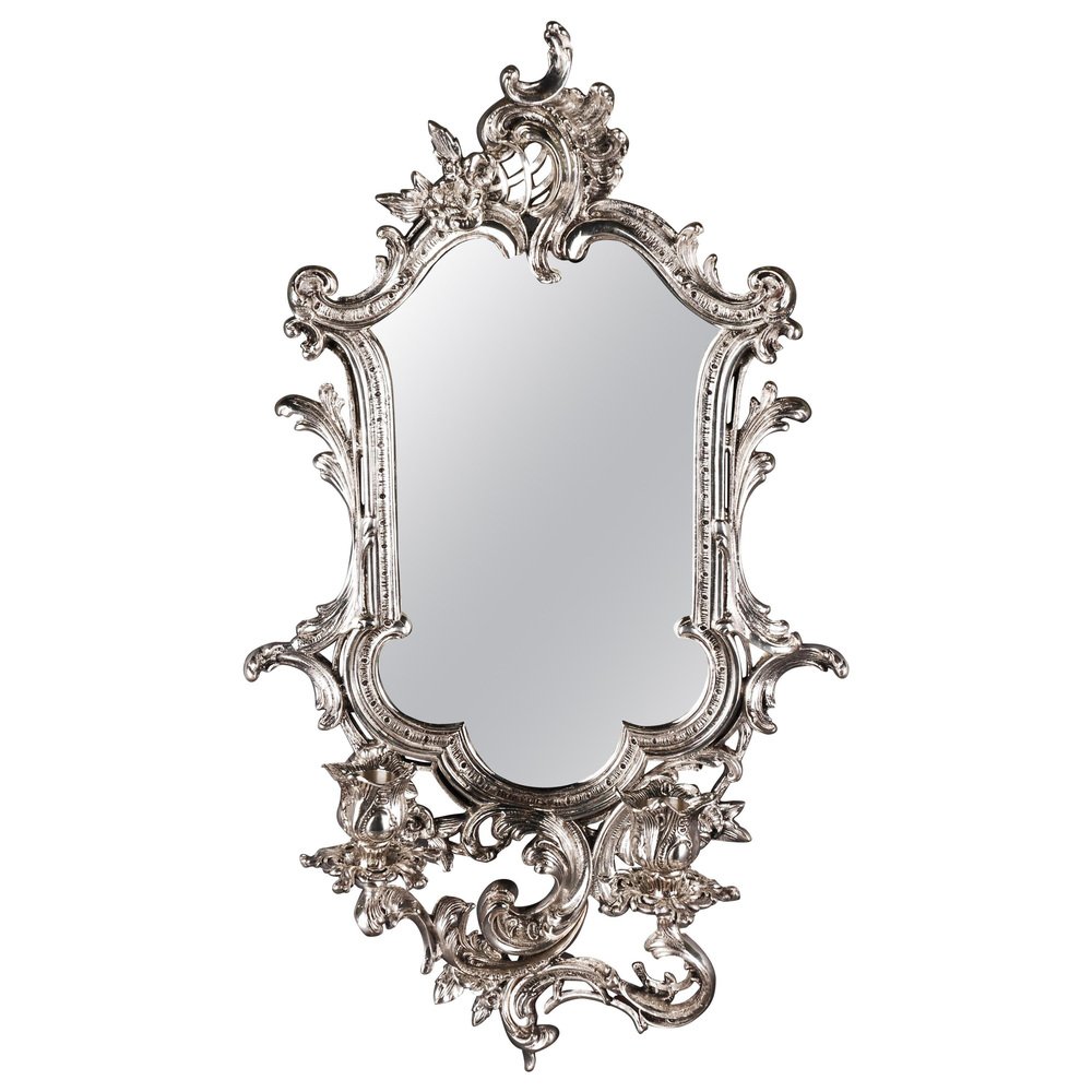 Espejo de pared estilo Rococó con candelabros, siglo XX en venta en Pamono