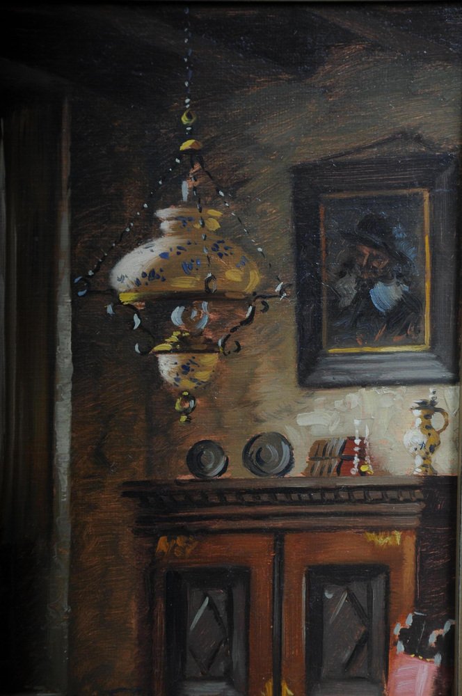 Lady at the Spinning Wheel, 20th Century, Oil on Canvas, Framed for ...