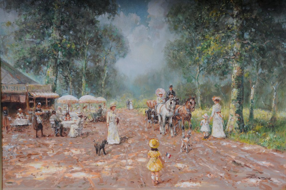 French Artist, Impressionist, Café Landscape, Early 20th Century, Oil ...