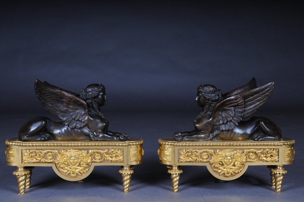 19th Century Empire Brass Sphinx Chimneys, 1860s, Set of 2 for sale at ...