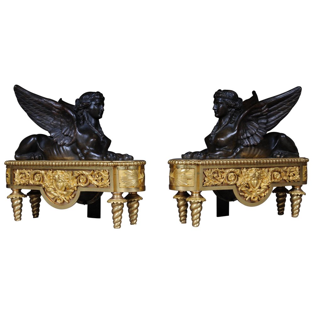 19th Century Empire Brass Sphinx Chimneys, 1860s, Set of 2 for sale at ...