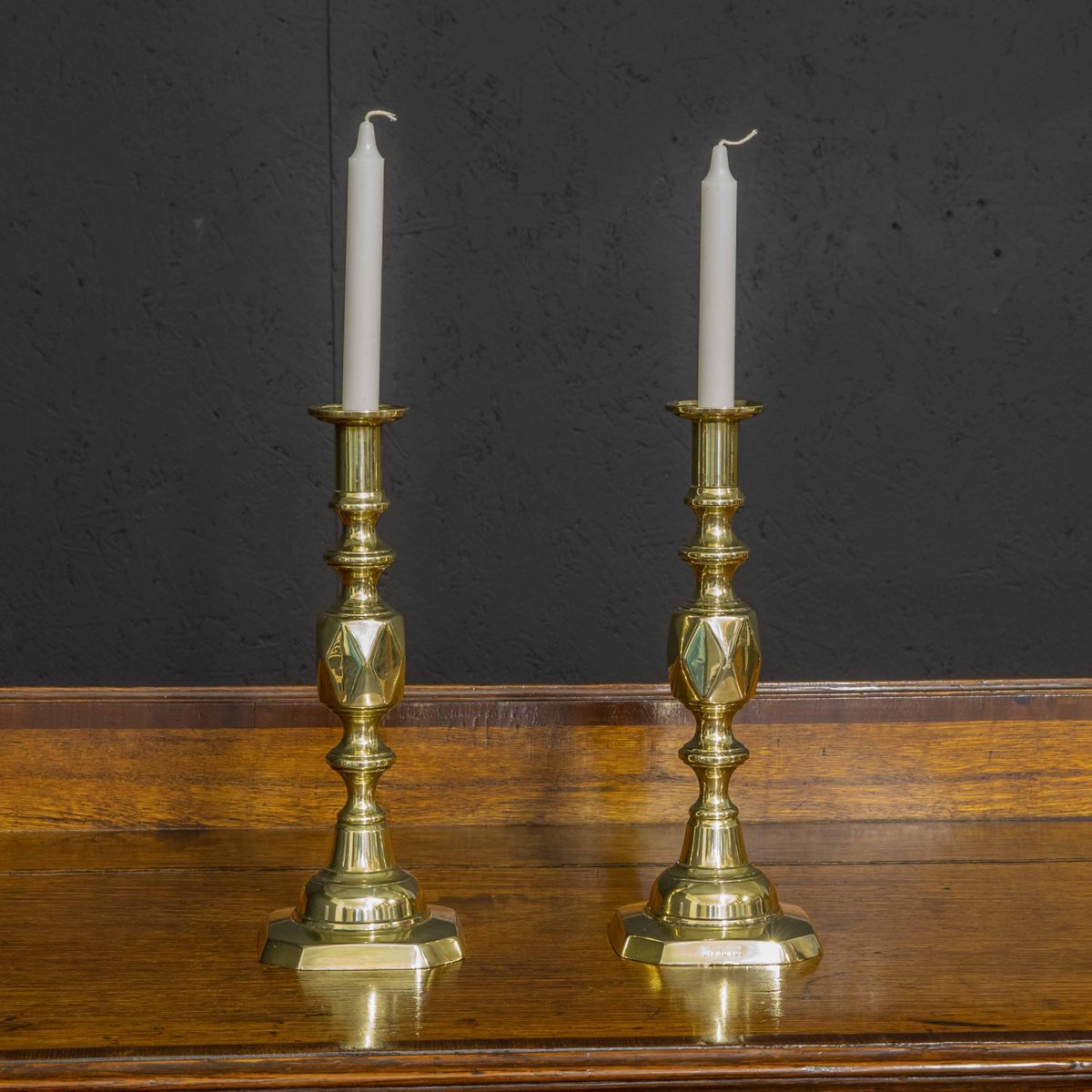 Victorian Queen of Diamond Brass Candlesticks, 1890s, Set of 2 for sale ...