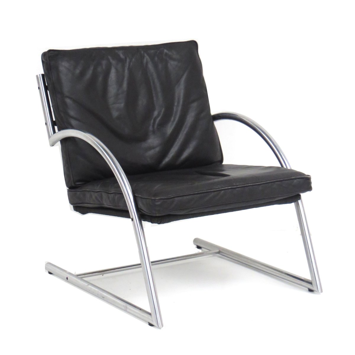 Black Leather Des Lounge Chair Attributed To Gerard Van Den Berg For