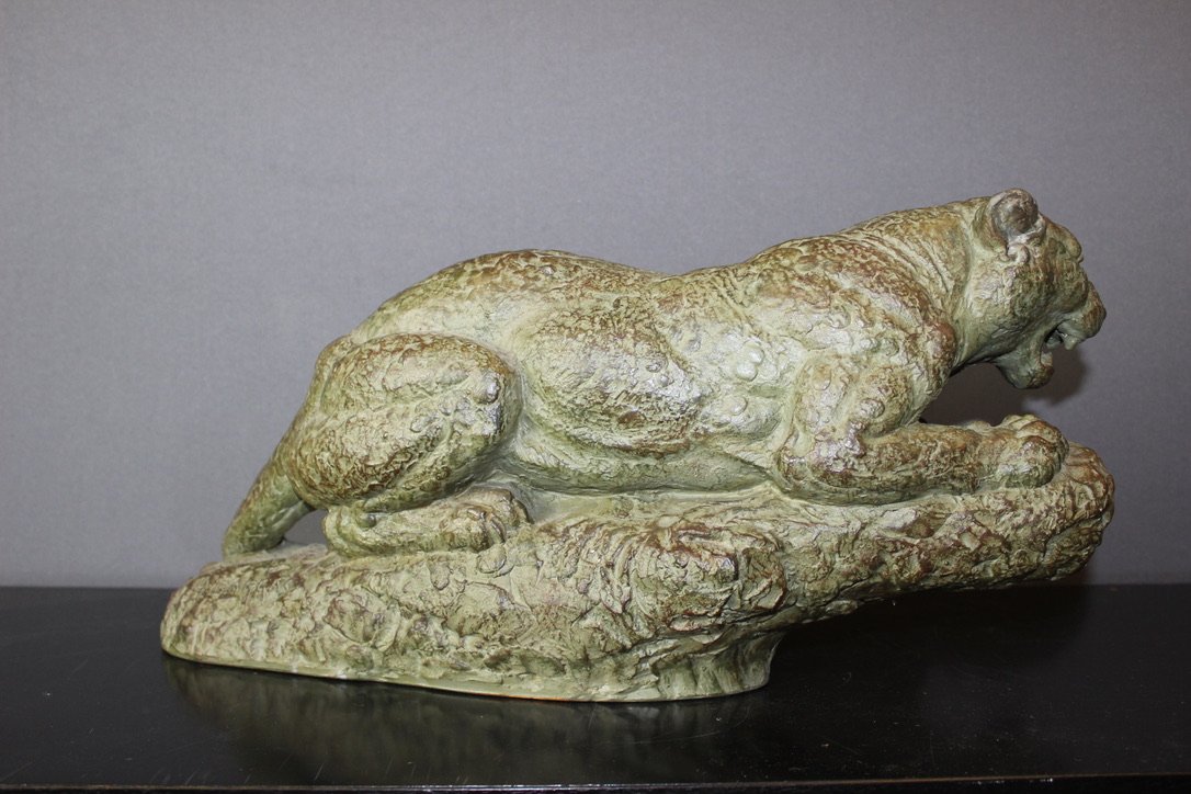 Art Deco Tiger in Terrakotta von Henri Bargas, 1930er bei Pamono kaufen