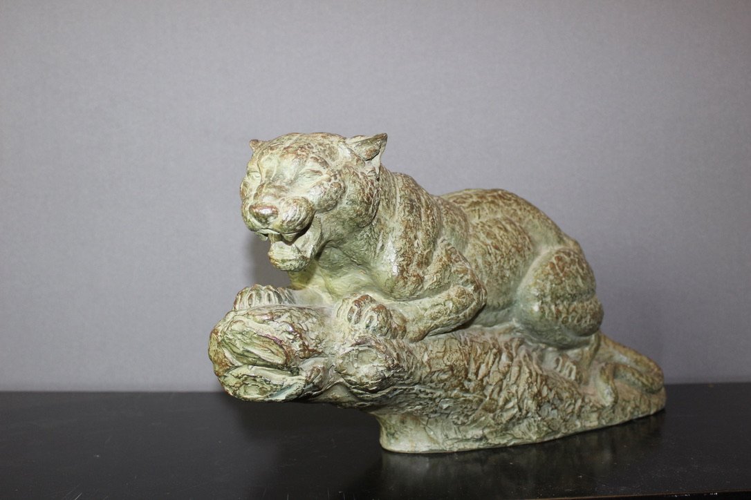 Art Deco Tiger in Terracotta by Henri Bargas, 1930s for sale at Pamono