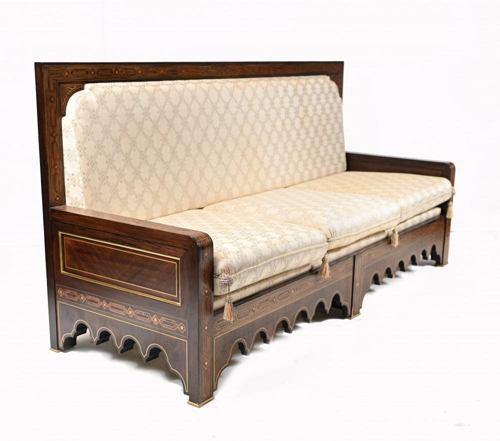 Middle Eastern Settee Sofa with Inlaid Seat, 1930s for sale at Pamono
