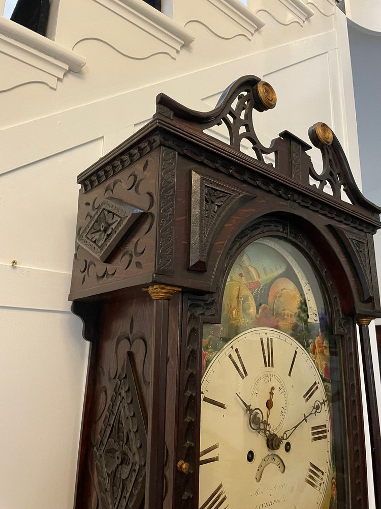 Antique George III Oak Carved Moon Phase Longcase Clock, 1800s for sale ...
