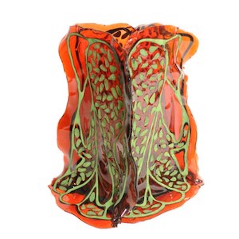 Olodum Vase in Clear Dark Ruby and Light Green Leather by Fernando ...