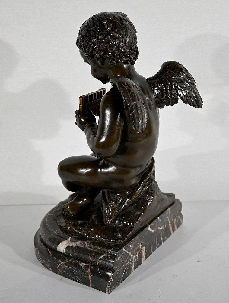 Angel with Flute, Late 19th Century, Bronze & Marble for sale at Pamono