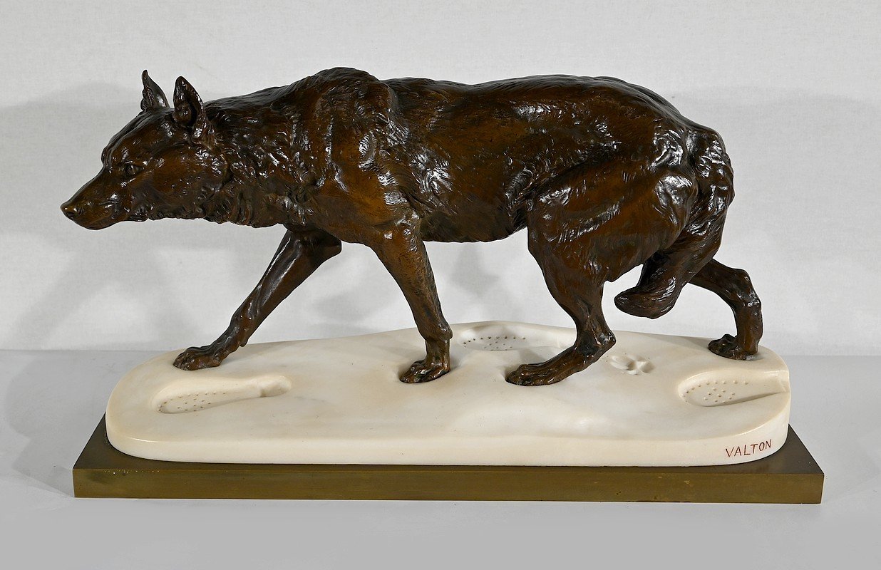 Bronze & Marble Wolf Walking in the Snow from Valton, 1800s for sale at ...