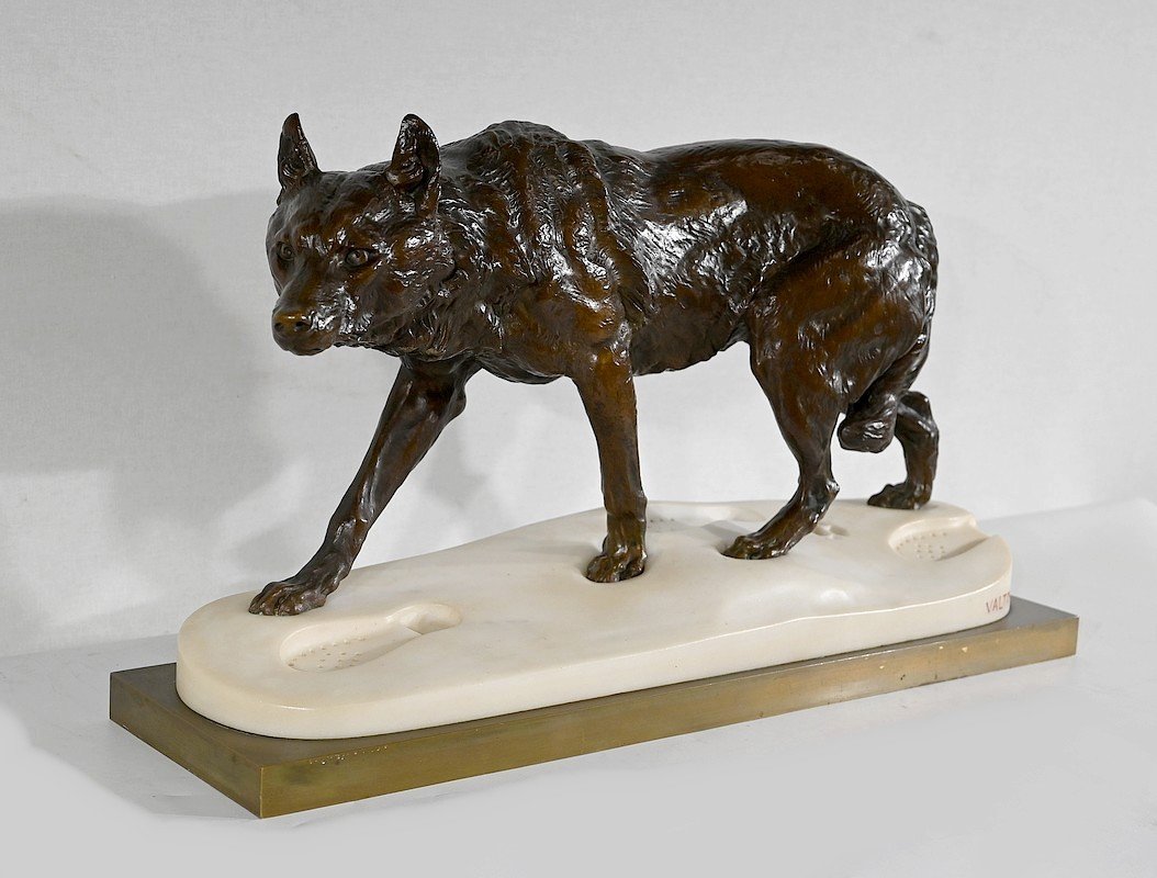 Bronze & Marble Wolf Walking in the Snow from Valton, 1800s for sale at ...
