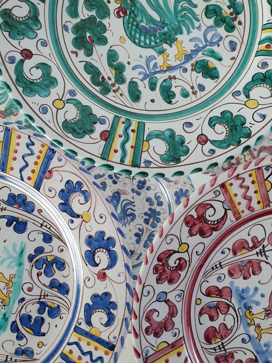 Rooster Dinner Plates by Deruta Italy, 1990s, Set of 6 for sale at Pamono