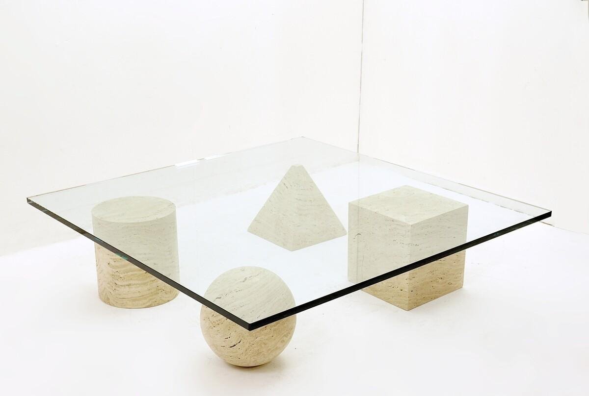 Metaphor Coffee Table in Travertine and Glass attributed to Massimo ...