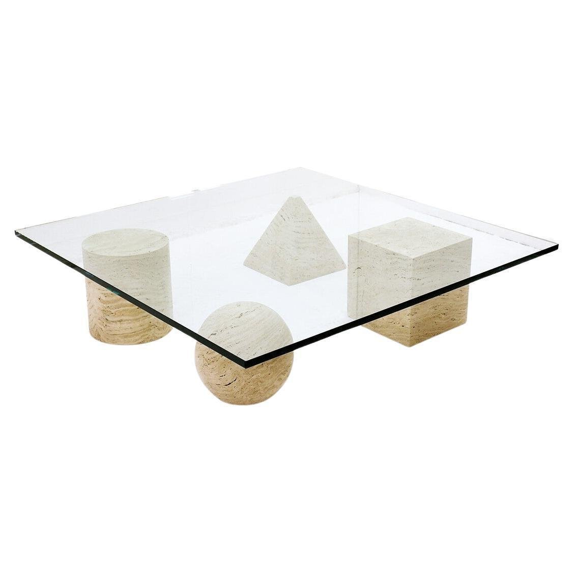 Metaphor Coffee Table in Travertine and Glass attributed to Massimo ...