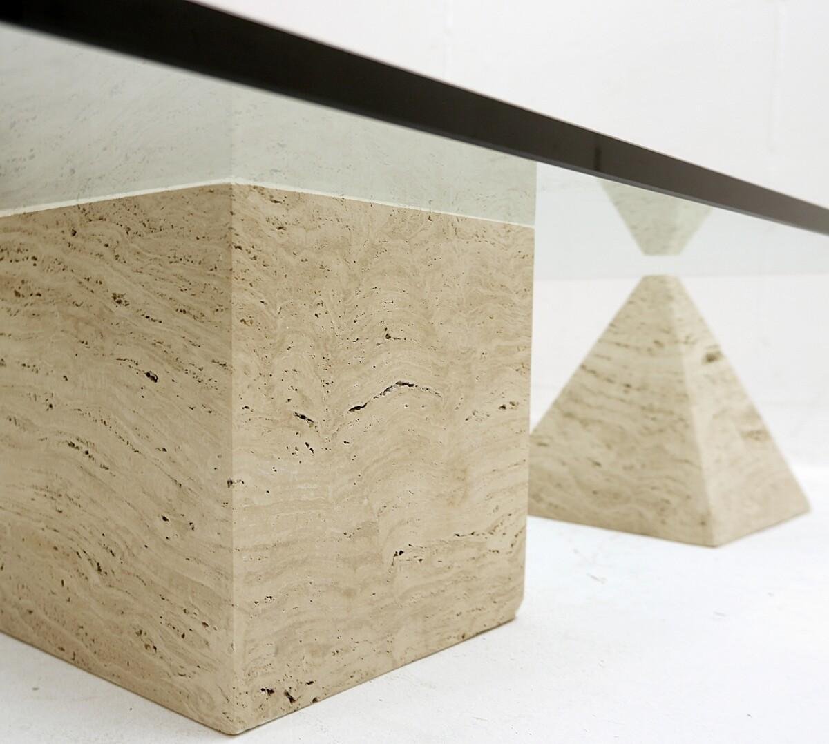 Metaphor Coffee Table in Travertine and Glass attributed to Massimo ...