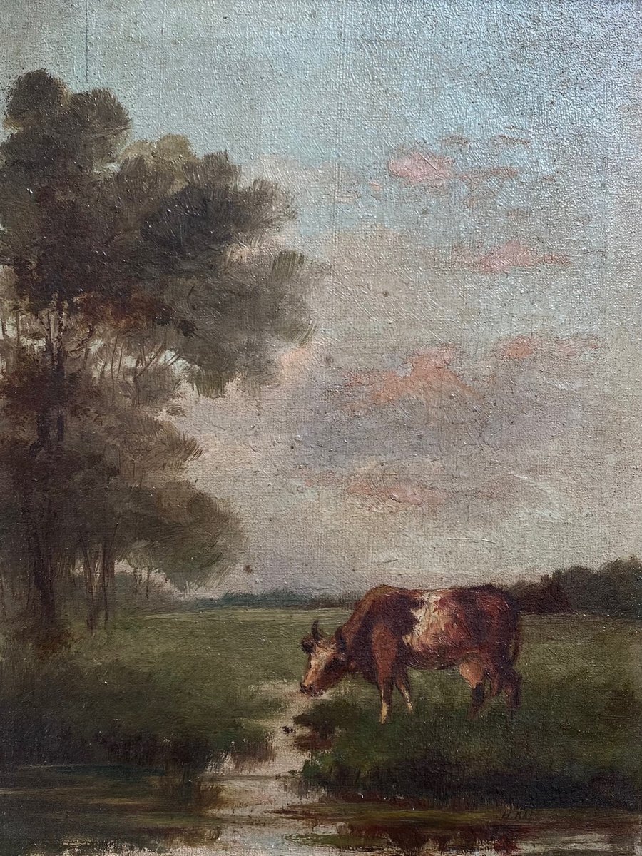After Henri Baes, Cow in a Field, 1800s, Oil on Canvas, Framed for sale ...