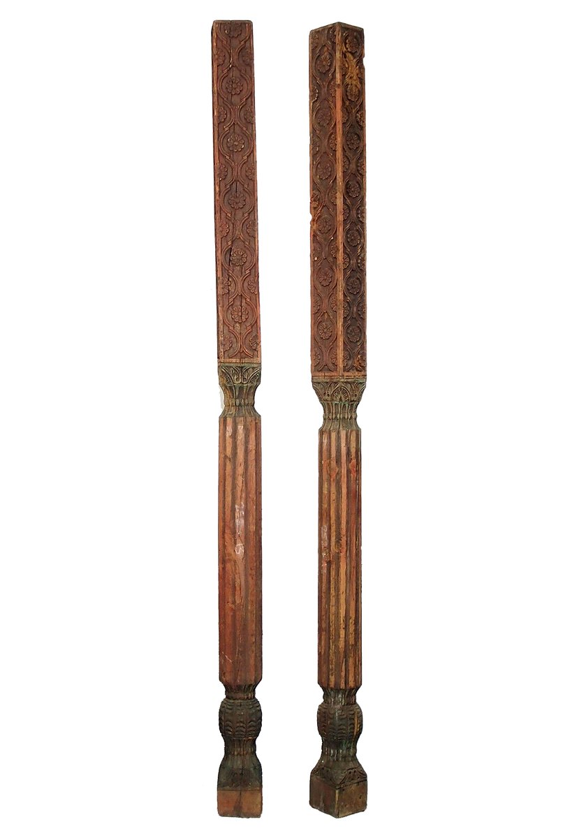 Antique Orient Hand-Carved Wooden Pillar Column, Swat Valley Pakistan ...