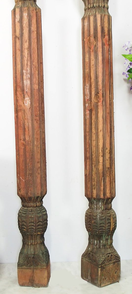 Antique Orient Hand-Carved Wooden Pillar Column, Swat Valley Pakistan ...