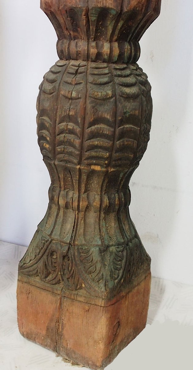 Antique Orient Hand-Carved Wooden Pillar Column, Swat Valley Pakistan ...