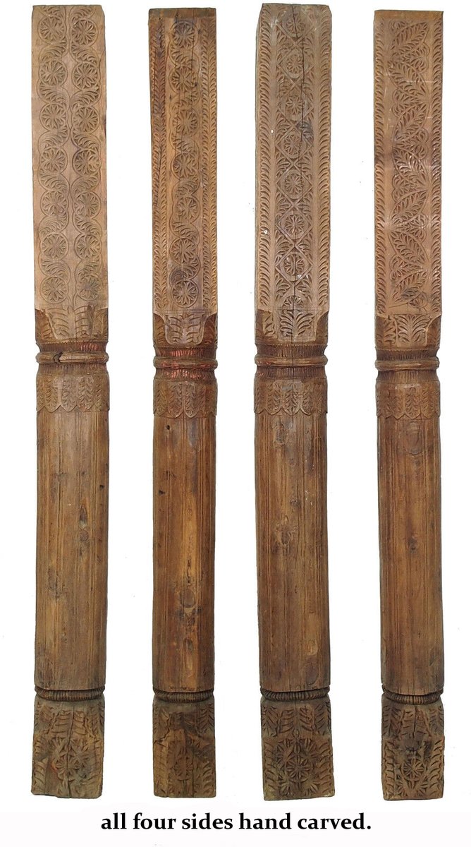 Antique Hand-Carved Wooden Pillar Column, Swat Valley Pakistan, 1890s ...